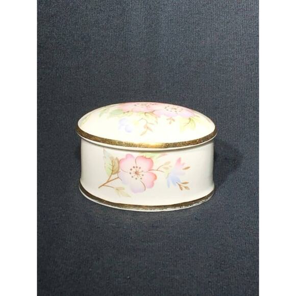 Queensway | Accents | Queensway Oval Porcelain Trinket Box Pink Flowers ...